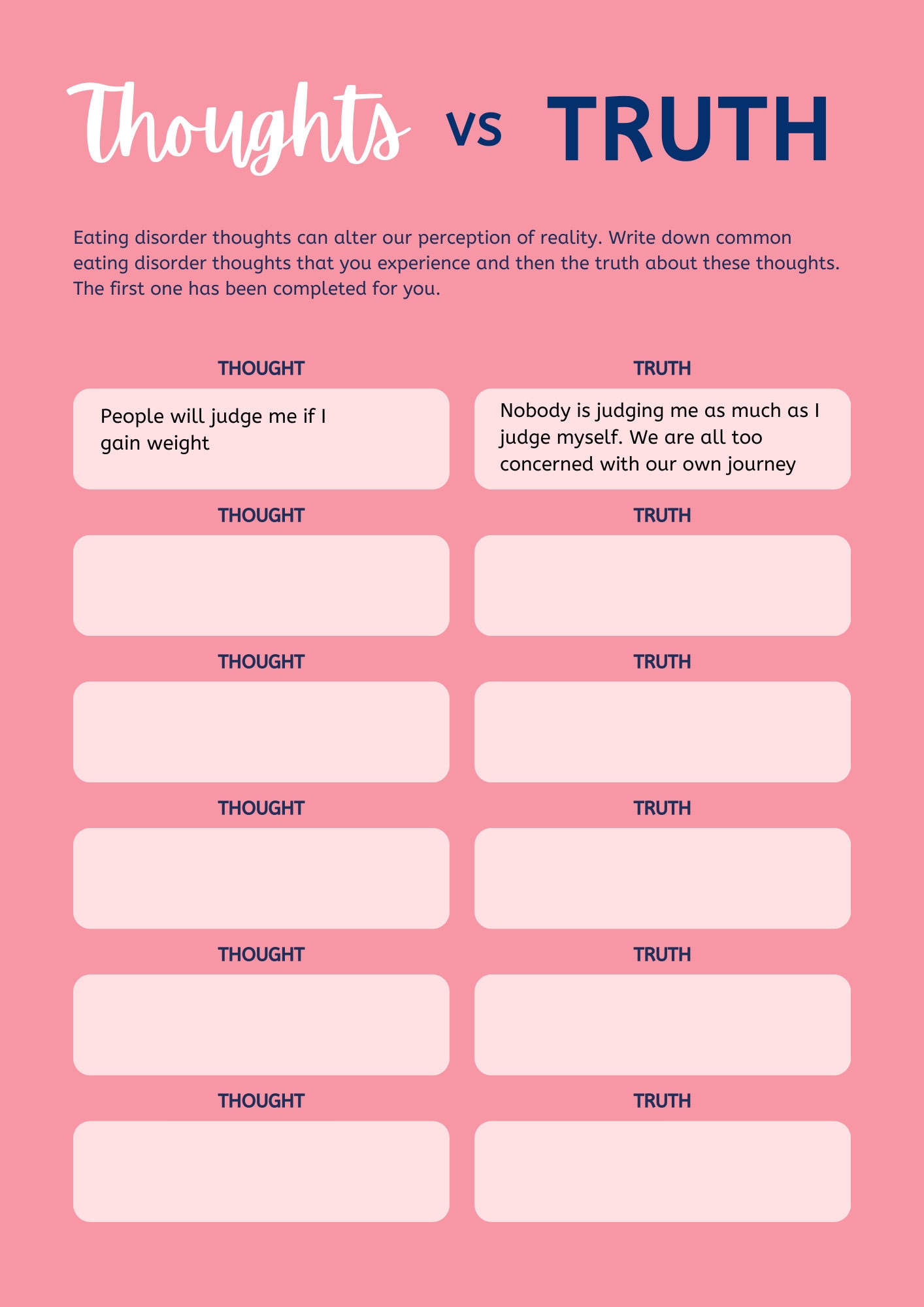 20 Eating Disorder Recovery Worksheets - Etsy