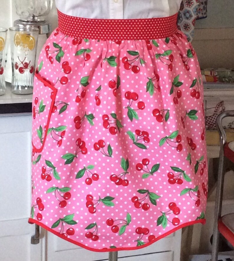 Cherry Apron Pink RetroLand Original Half Retro Cherry Apron | Etsy