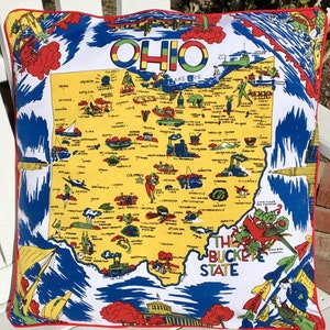 Retro Ohio State Map Pillow Cover, 18" Retro Ohio Pillow Cover, Ohio ...