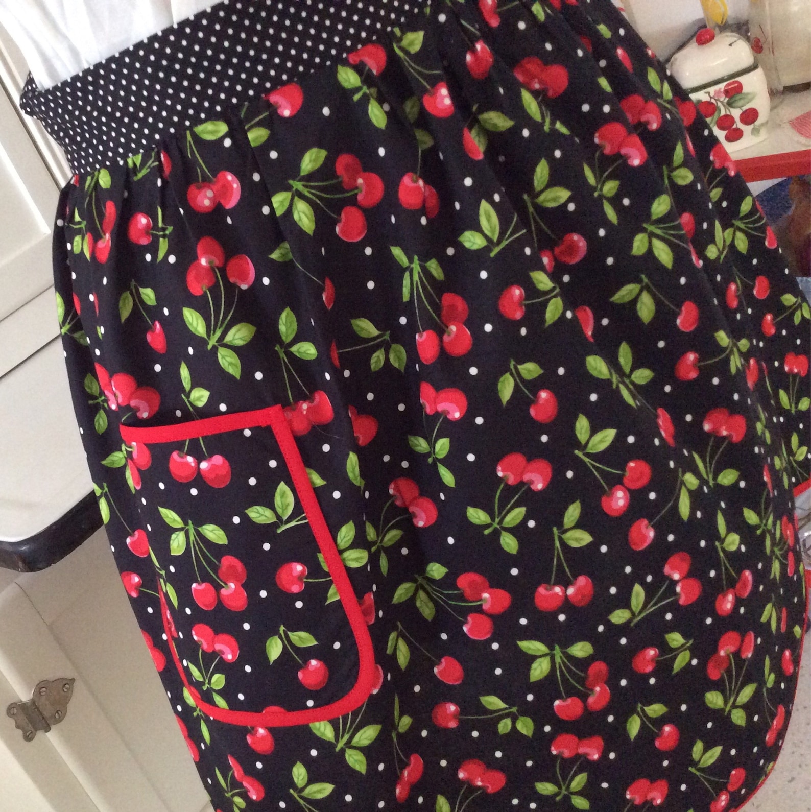 Cherry Apron Black Retroland Original Half Retro Cherry - Etsy
