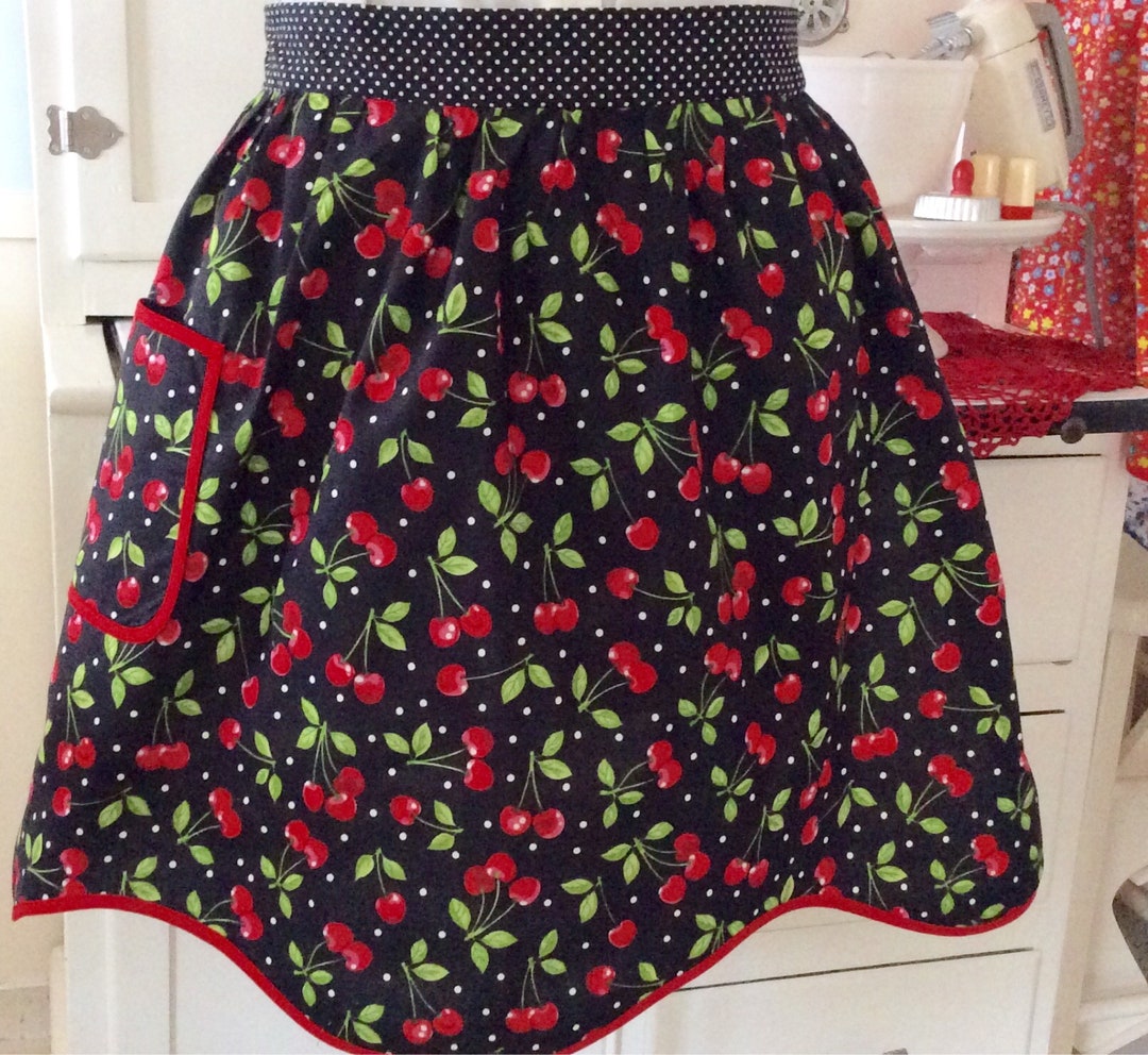Cherry Apron, Black Retroland Original Half, Retro Cherry Apron in ...