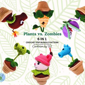 6 in 1 CROCHET PDF PATTERNS: "peashooter, Snow Pea, Chomper, Kernel ...