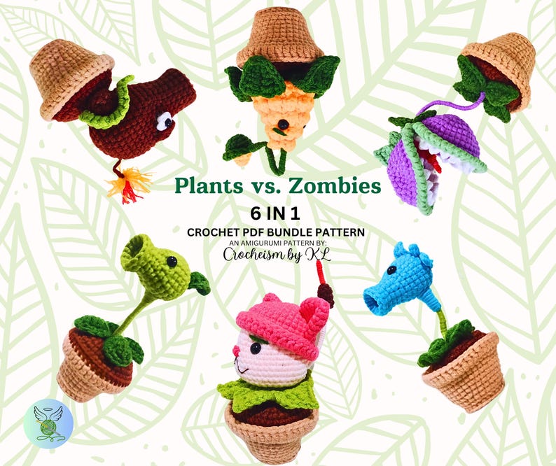 6 in 1 CROCHET PDF PATTERNS: "peashooter, Snow Pea, Chomper, Kernel ...