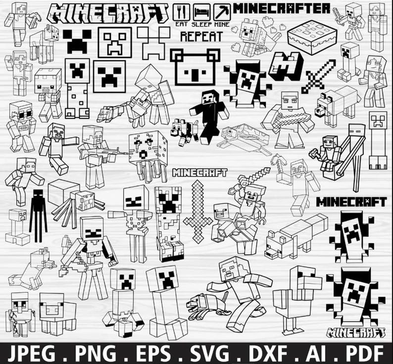 Paquete de SVG de Minecraft, Clipart de Minecraft, Silueta de Minecraft ...