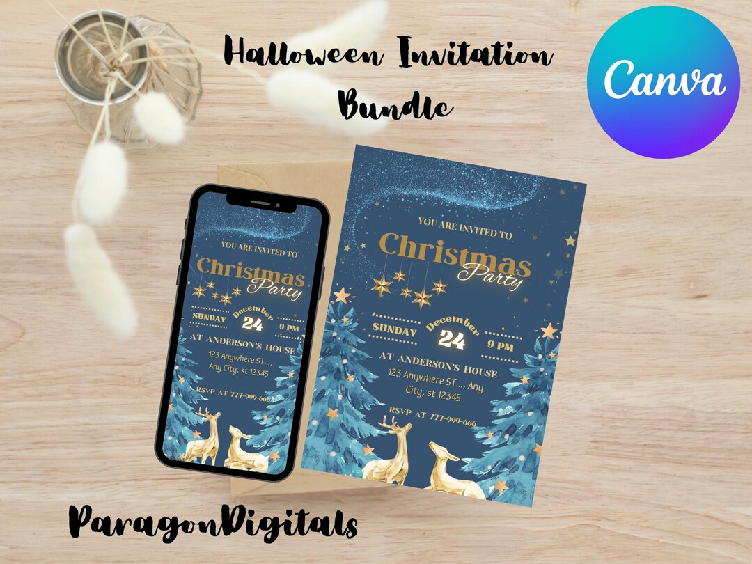 Editable Deer Winter Christmas Invitation Template, Printable Christmas ...