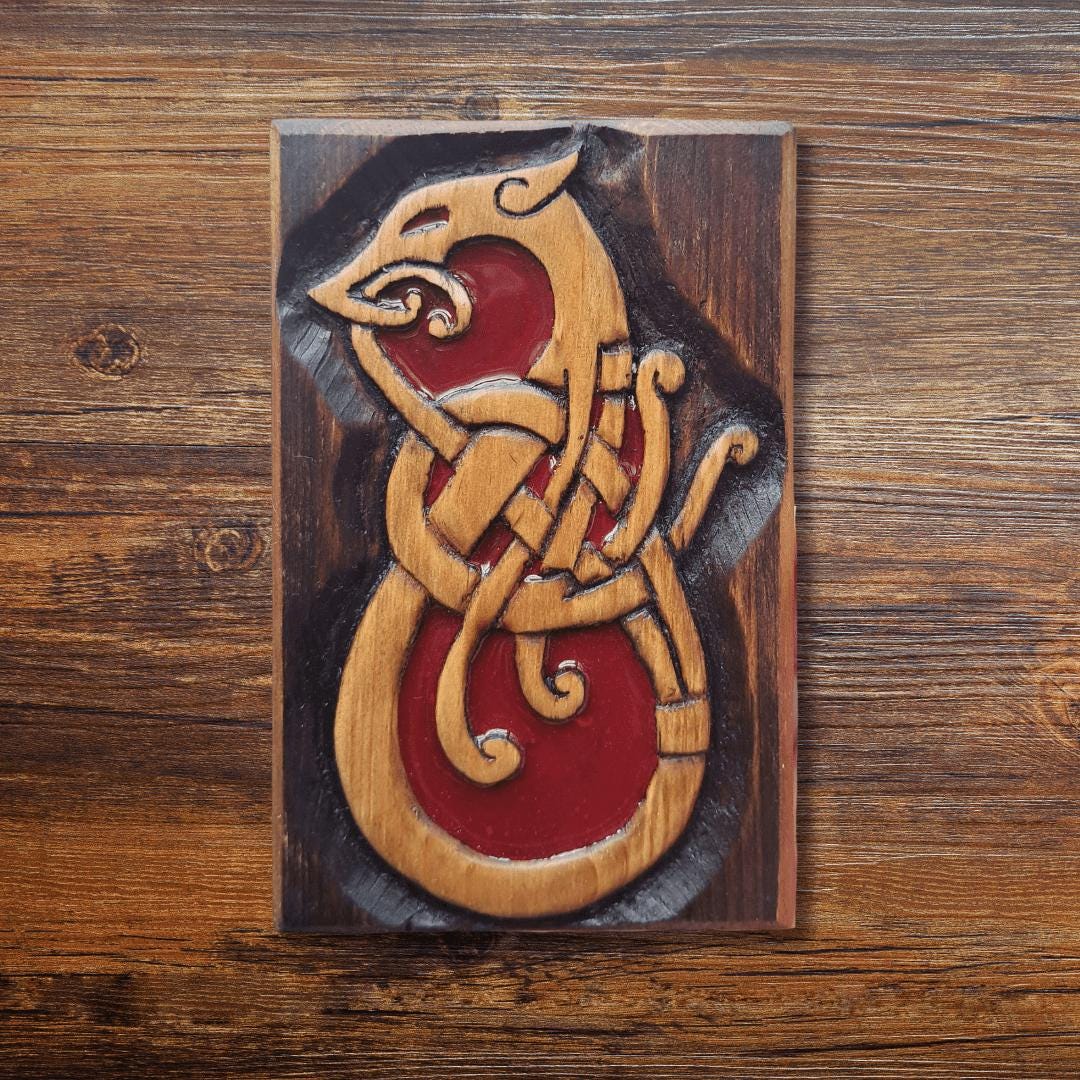 Norse/viking Zoomorphic Knotwork – Hand Carved in Reclaimed Wood - Etsy