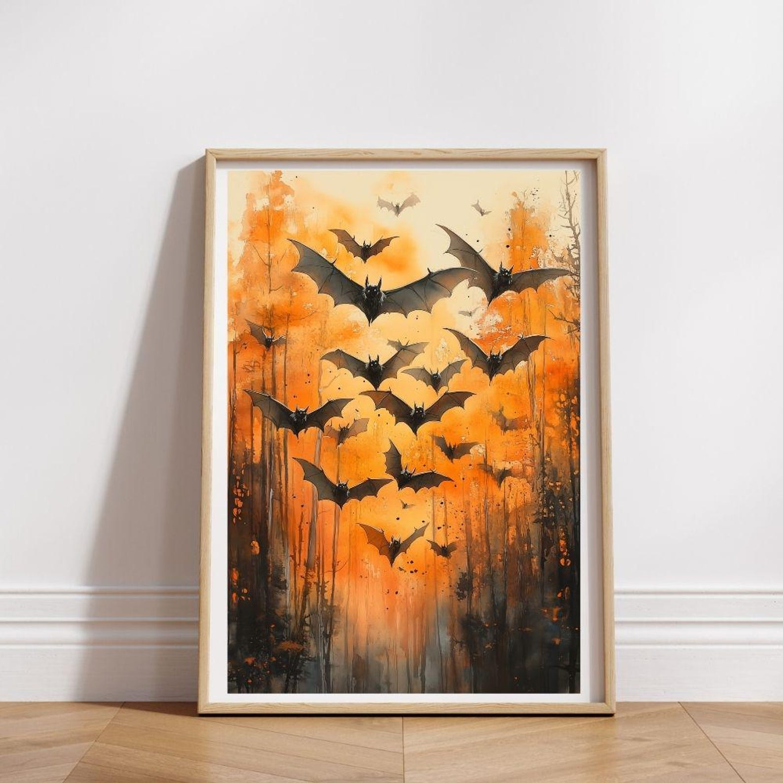 Halloween Bats Poster Printable Painting Wall Art Instant Download ...
