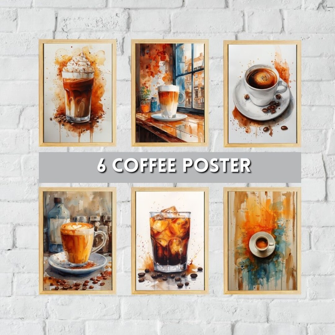 Bundle 6 Coffee Poster Printable Painting Kitchen Wall Art Instant ...