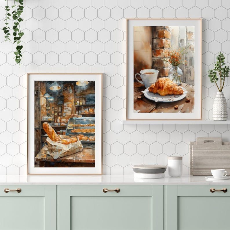 Croissant Poster Printable Painting Kitchen Wall Art Instant Download ...