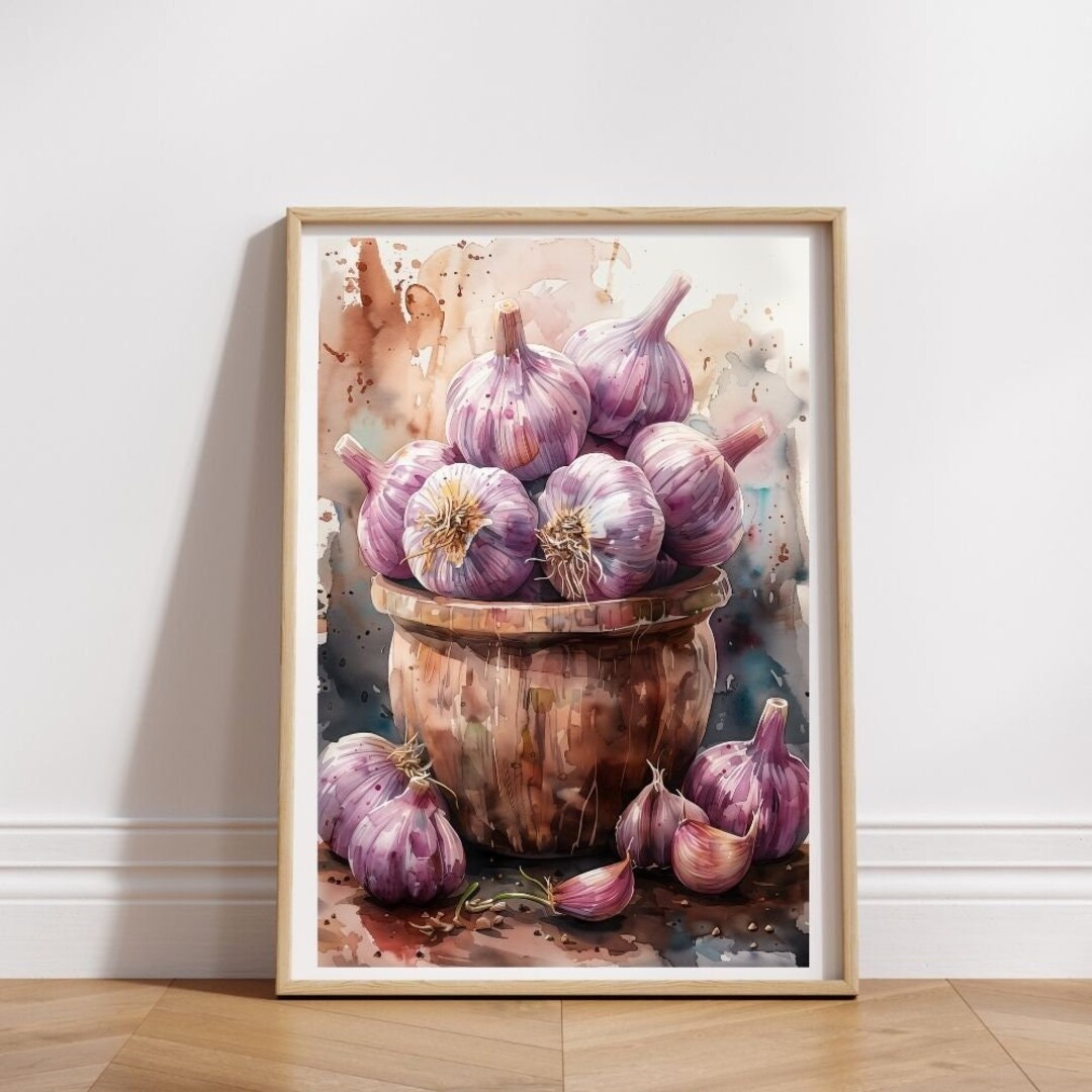 Garlic Poster Printable Painting Kitchen Wall Art Instant Download ...
