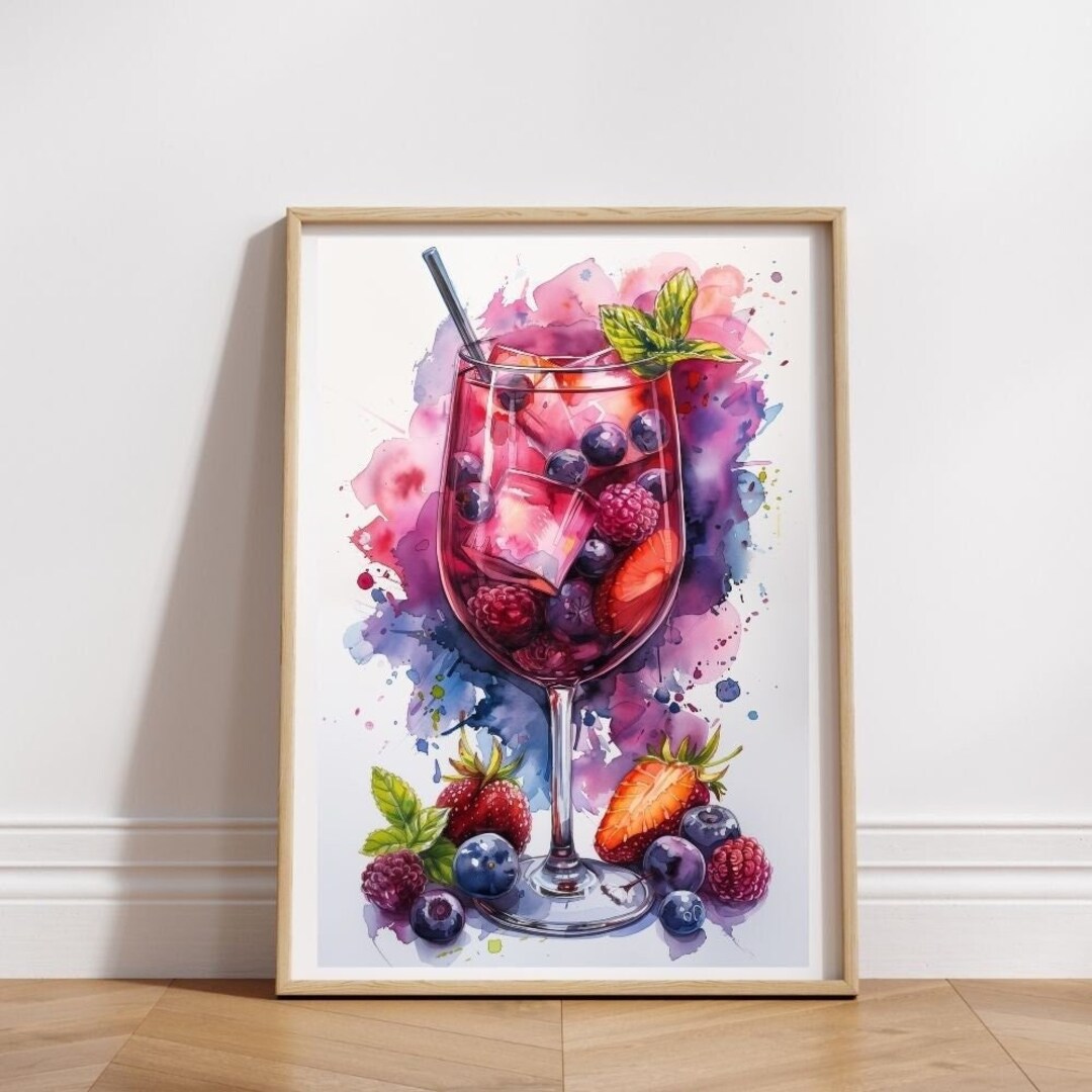 Cocktail Poster Lillet Berry | Kitchen Wall Art | Printable Painting ...