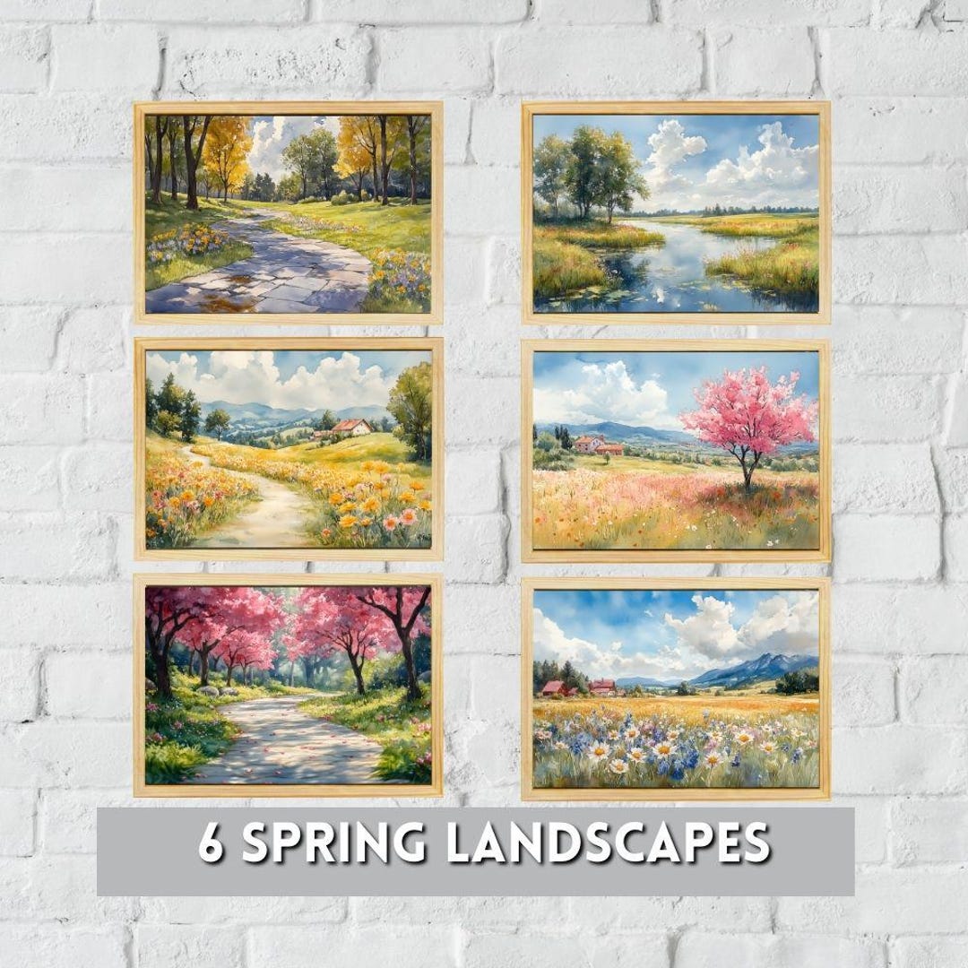 Bundle 6 Spring Landscape Poster Printable Painting Wall Art Instant ...
