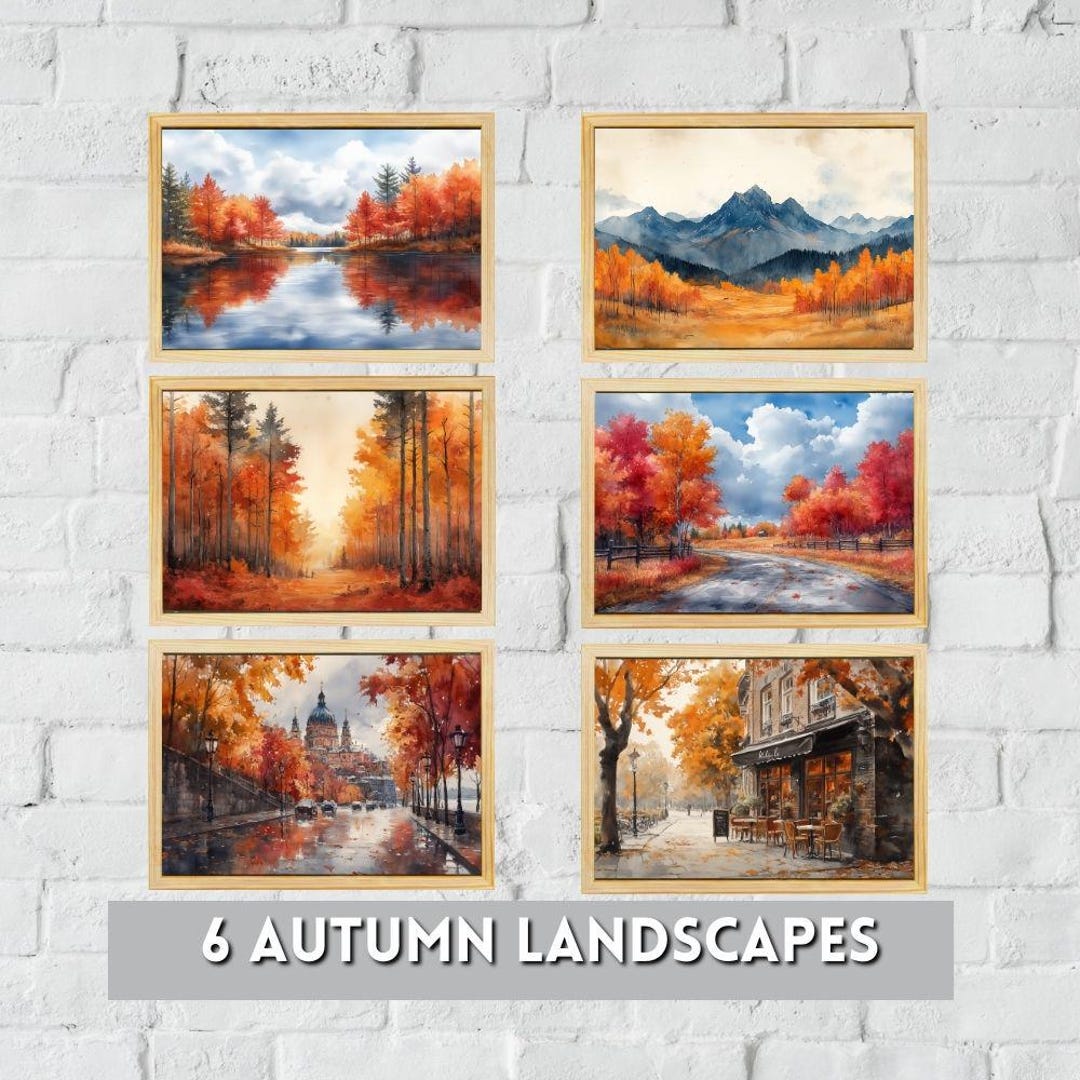 Bundle 6 Autumn Landscape Poster Printable Painting Wall Art Instant ...