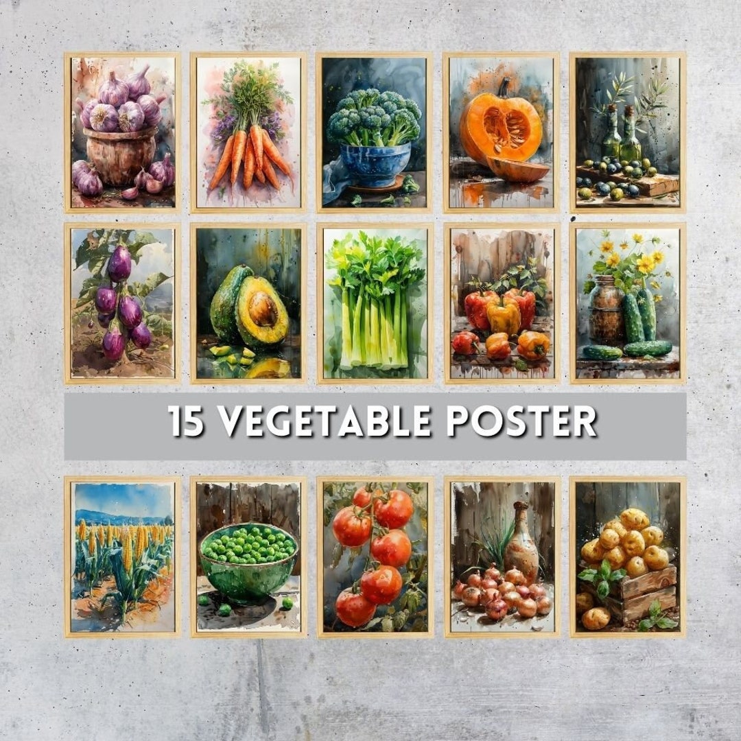 Bundle Vegetable Poster Printable Painting Kitchen Wall Art Instant ...