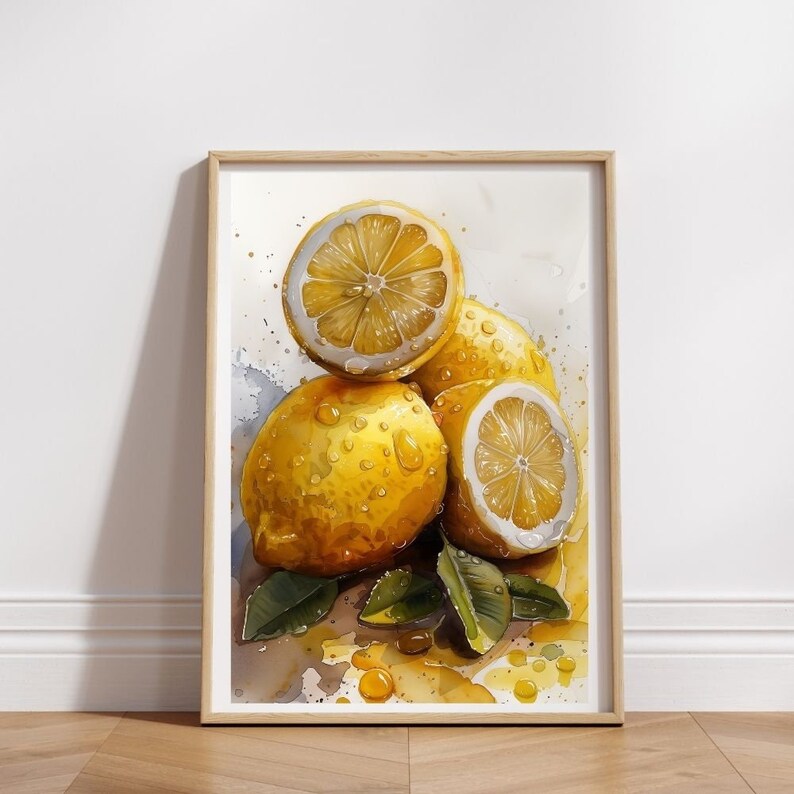Lemon Fruit Poster Printable Painting Kitchen Wall Art Instant Download ...