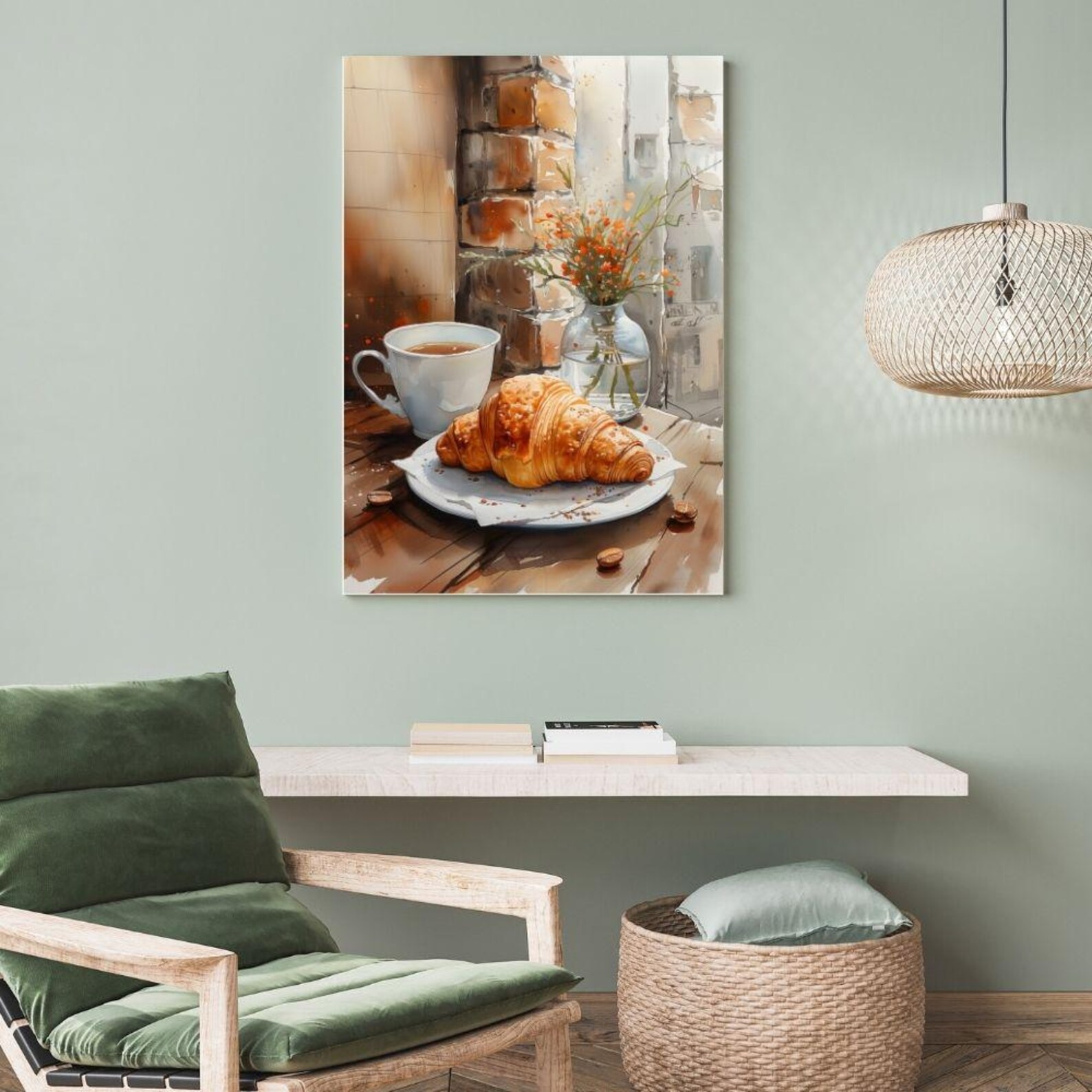 Croissant Poster Printable Painting Kitchen Wall Art Instant Download ...