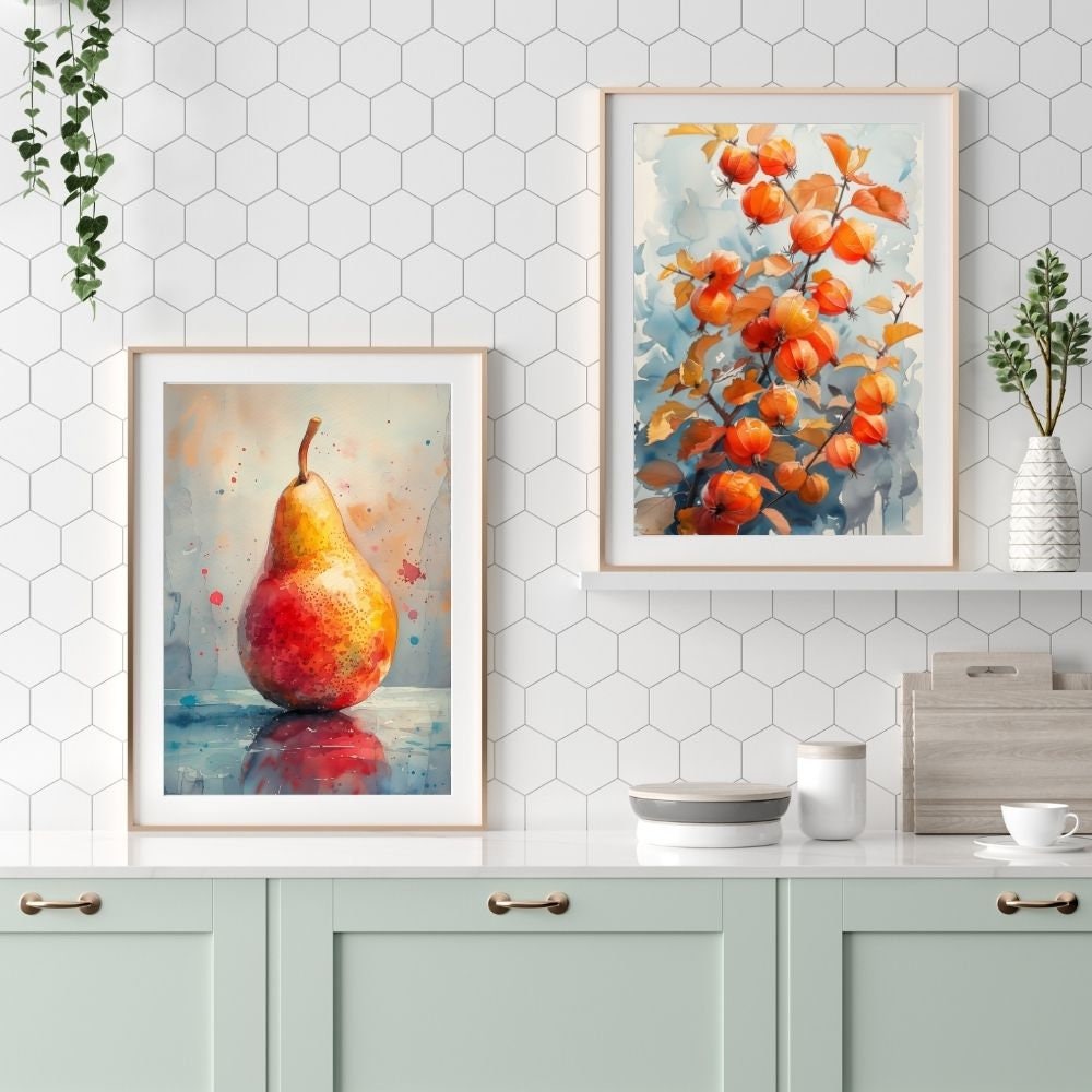 Pear Fruit Poster Printable Painting Kitchen Wall Art Instant Download ...