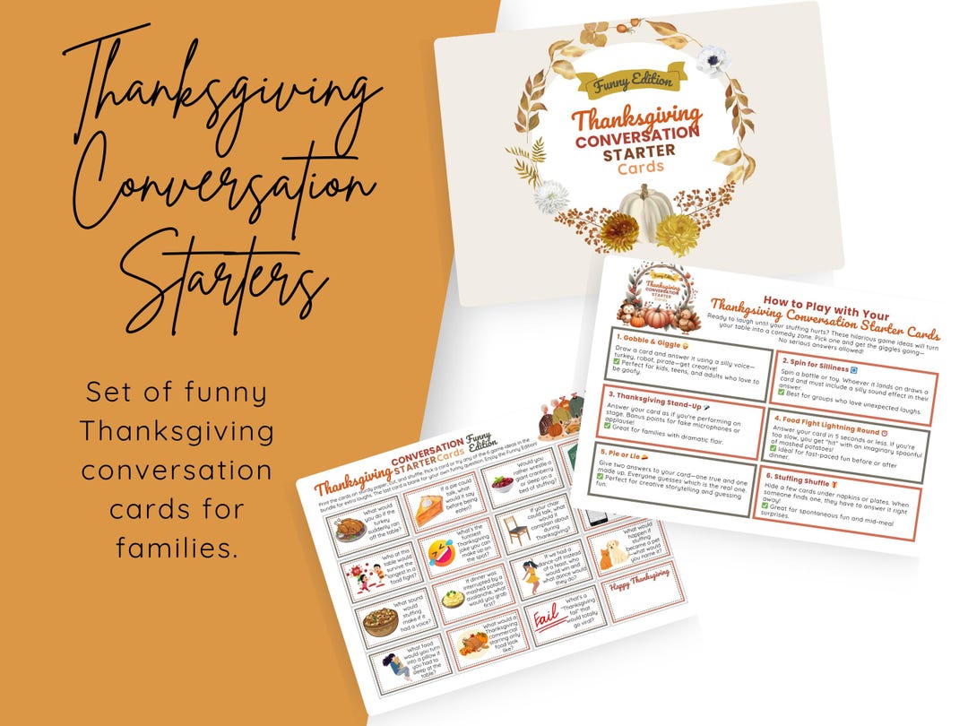 Funny Thanksgiving Conversation Cards | Family Dinner Icebreaker ...