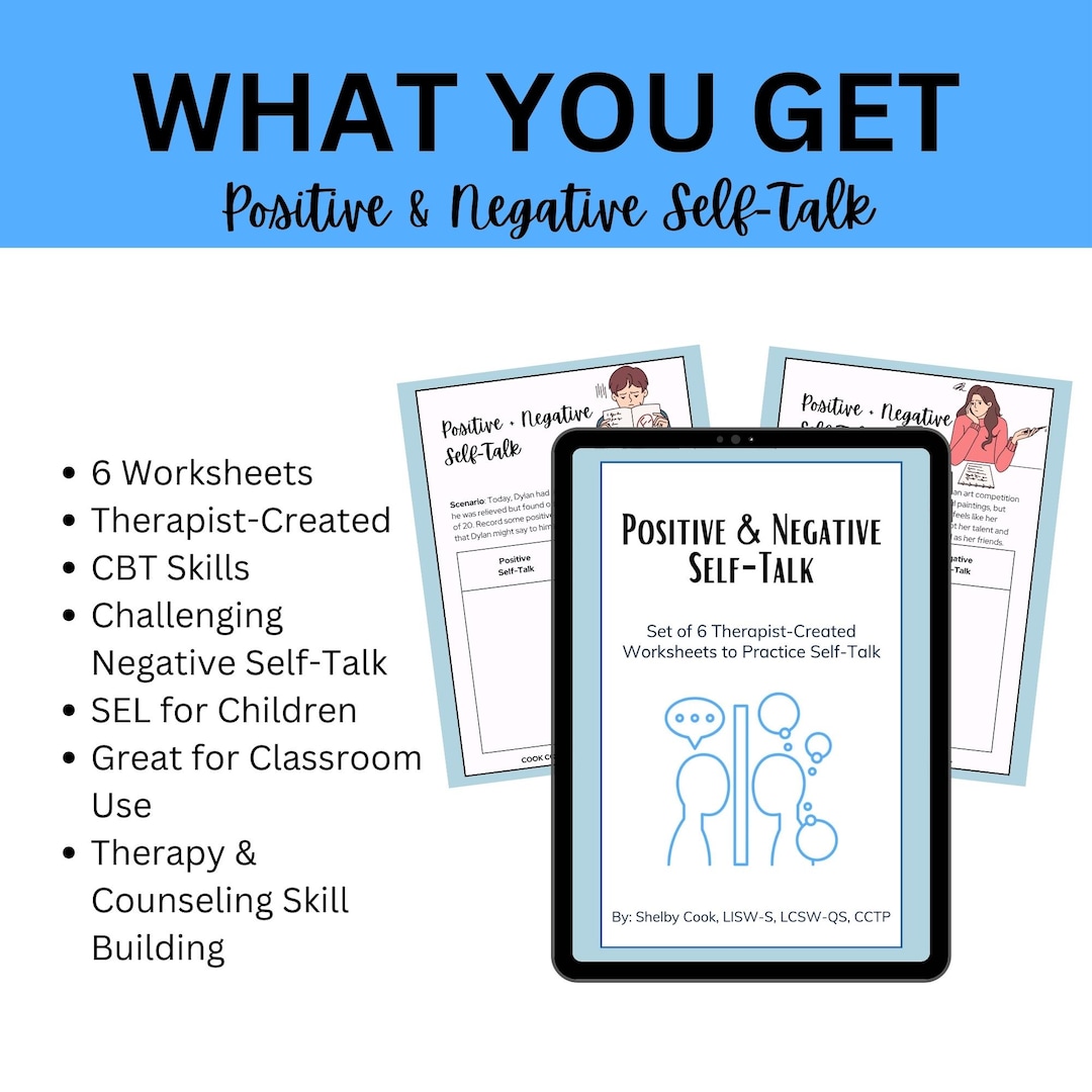 Positive and Negative Self-talk Worksheets for Kids | Therapist-created ...