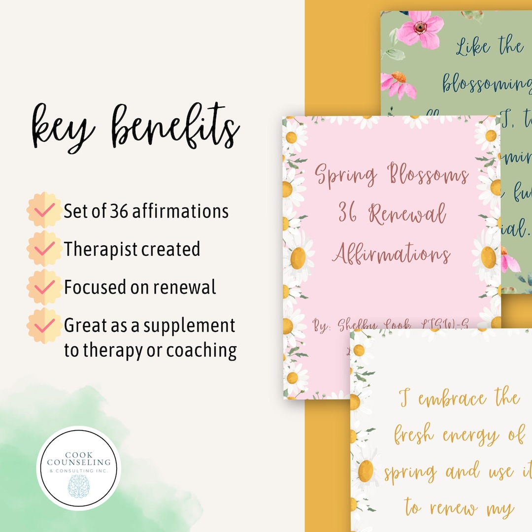 Spring Renewal Affirmations – Printable Set of 36; Therapist Created Positive Affirmation Card ...