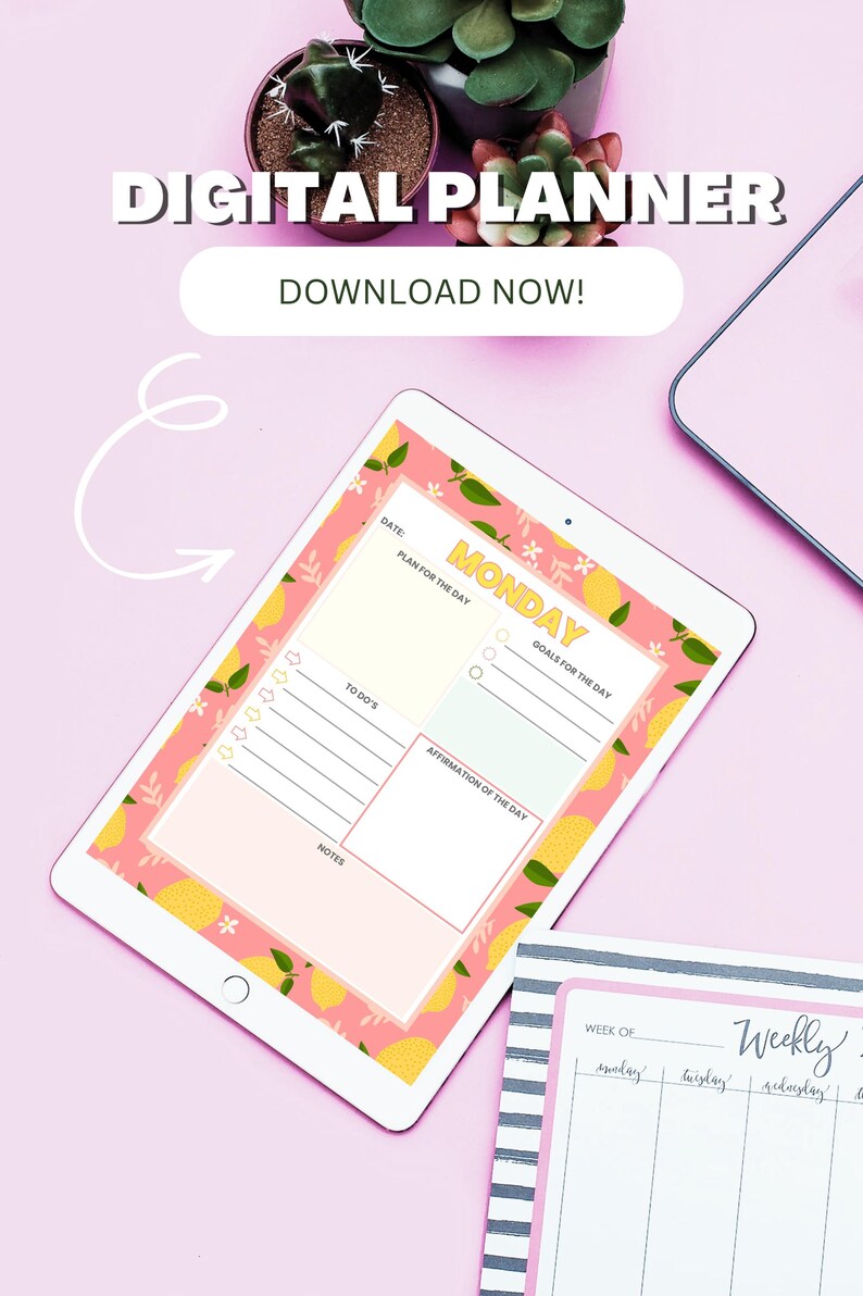Lemon-themed Planner | Digital Download | Daily, Weekly, and Monthly ...
