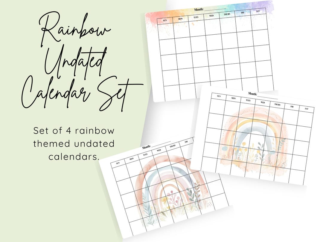 Set of 4 Rainbow-themed Undated Printable Calendars | Instant Download ...
