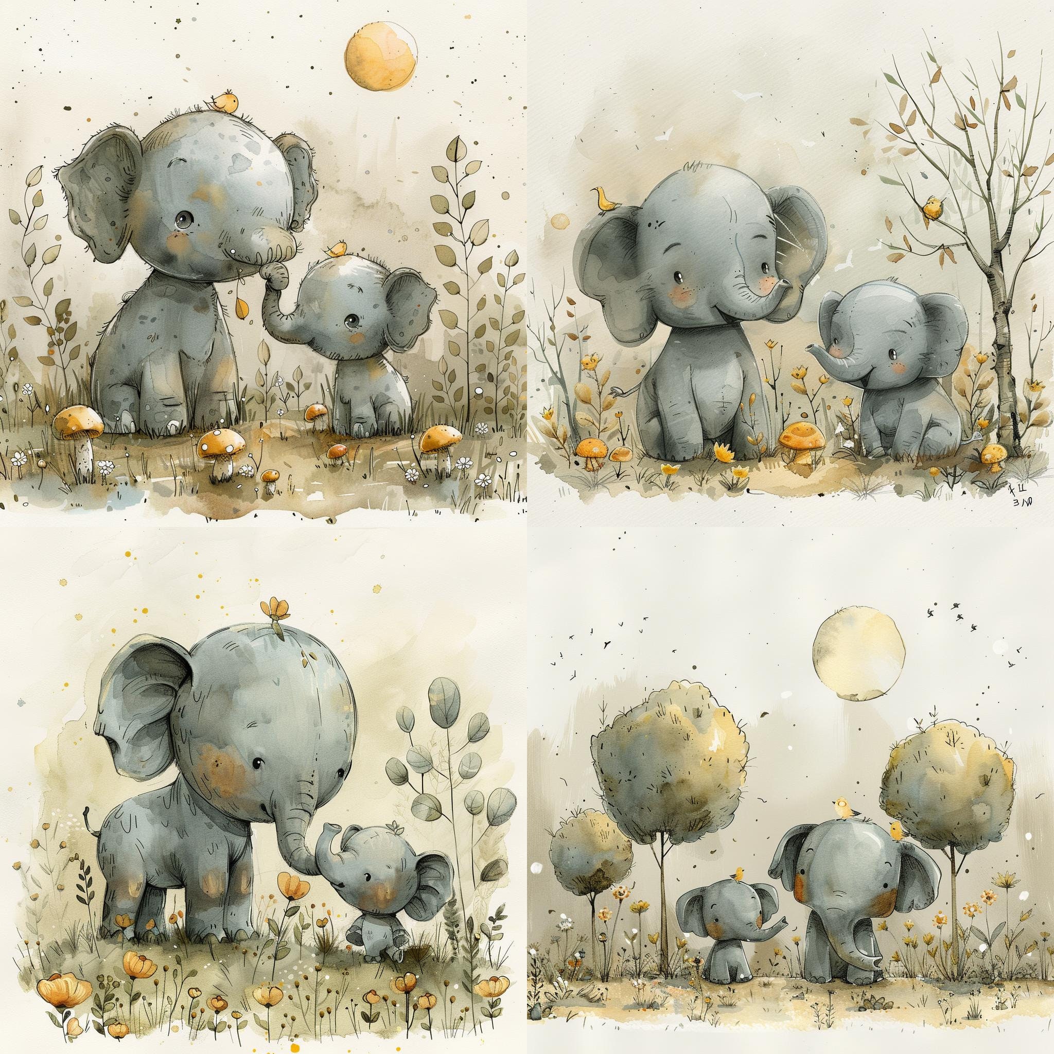 24 Cute Elephant Watercolor Clipart, Baby Elephant and Mother ...