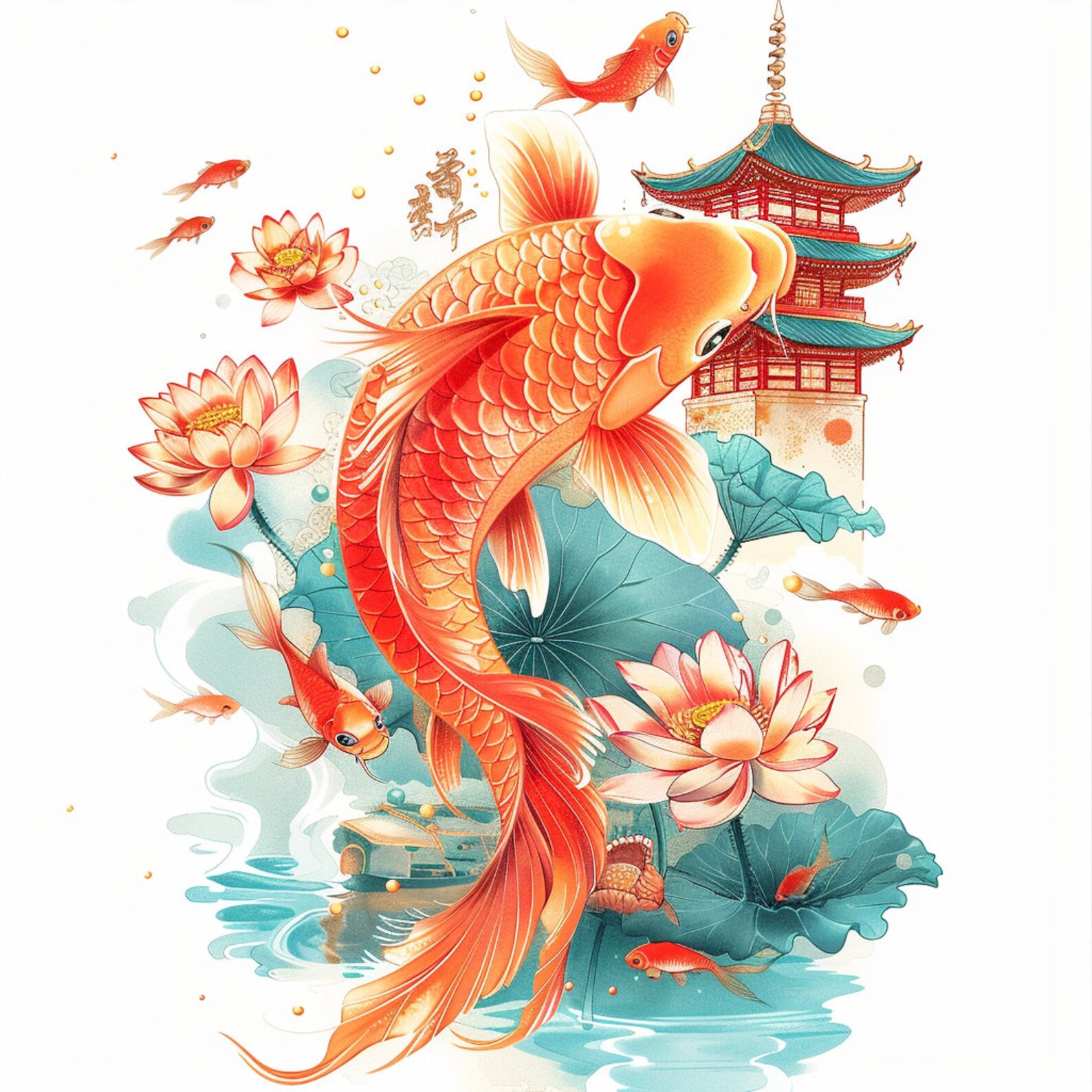 22 Koi Fish Clipart, Japanese Pagoda Clipart, Lotus Flower Clipart ...