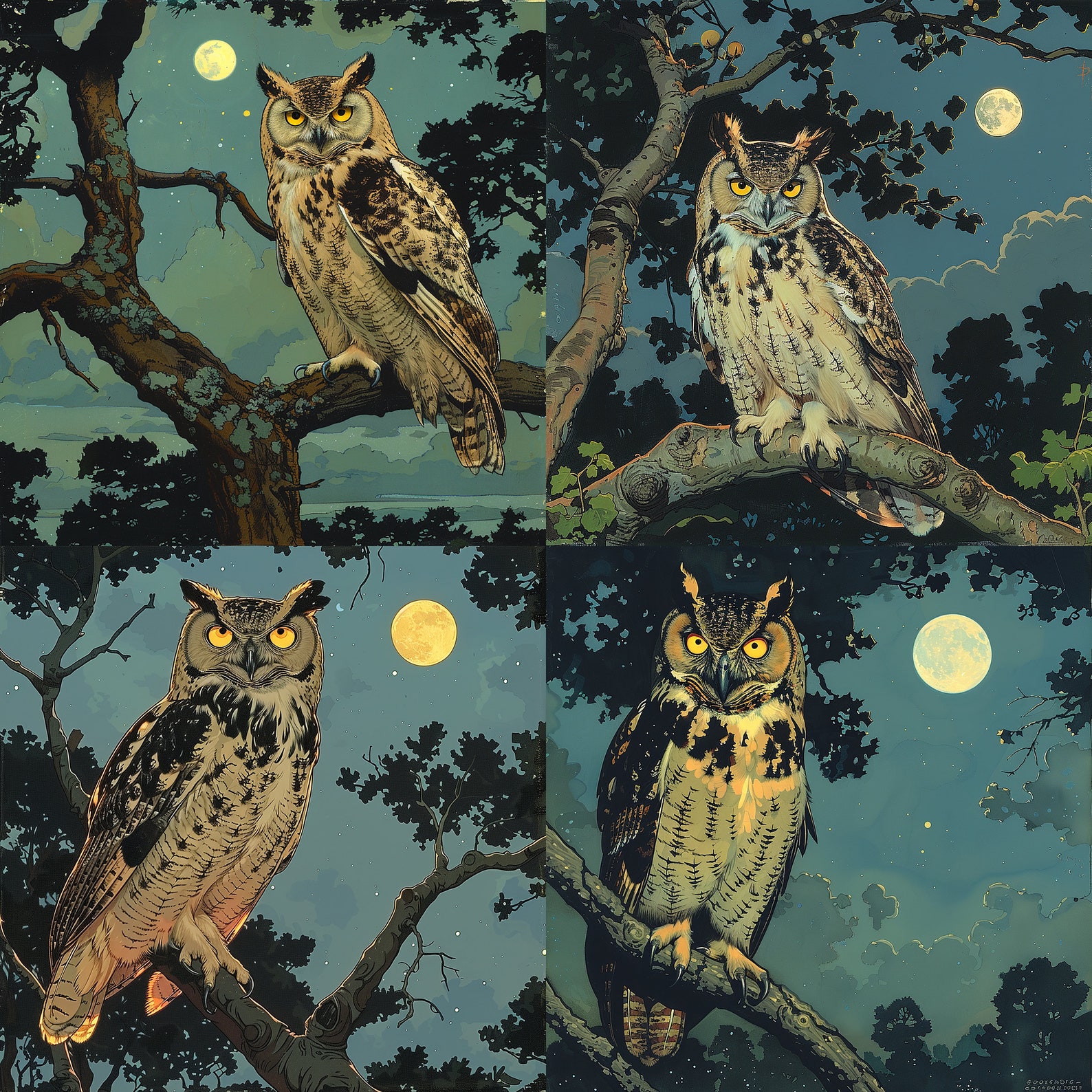 24 Owl Clipart, Moonlight Owl Clipart, Night Owl Illustration, Forest ...