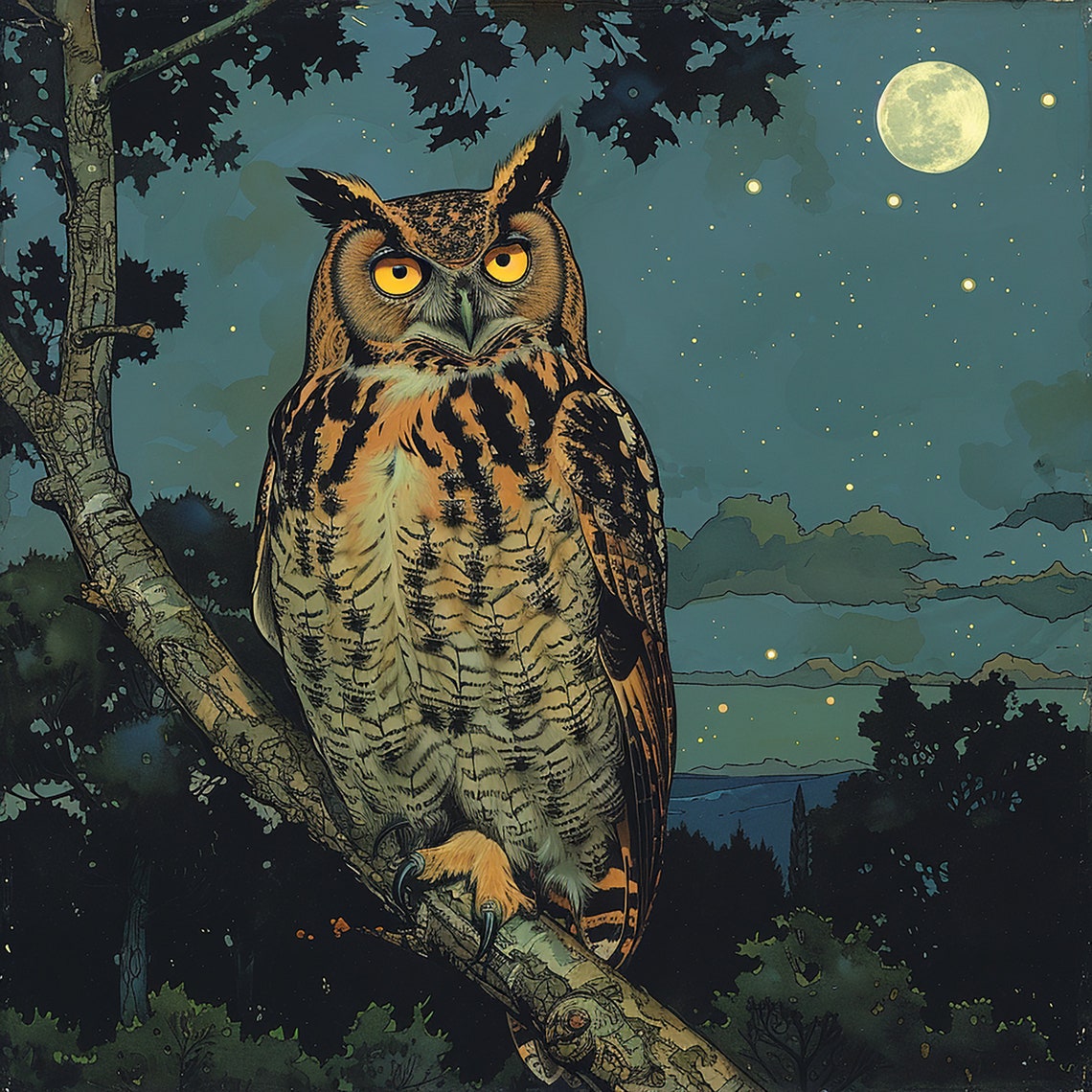 24 Owl Clipart, Moonlight Owl Clipart, Night Owl Illustration, Forest Owl Art, Wildlife Owl ...