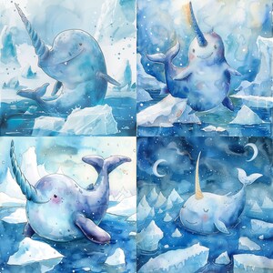 24, Cute Narwhal Clipart, Arctic Animal Digital Art, Magical Sea ...
