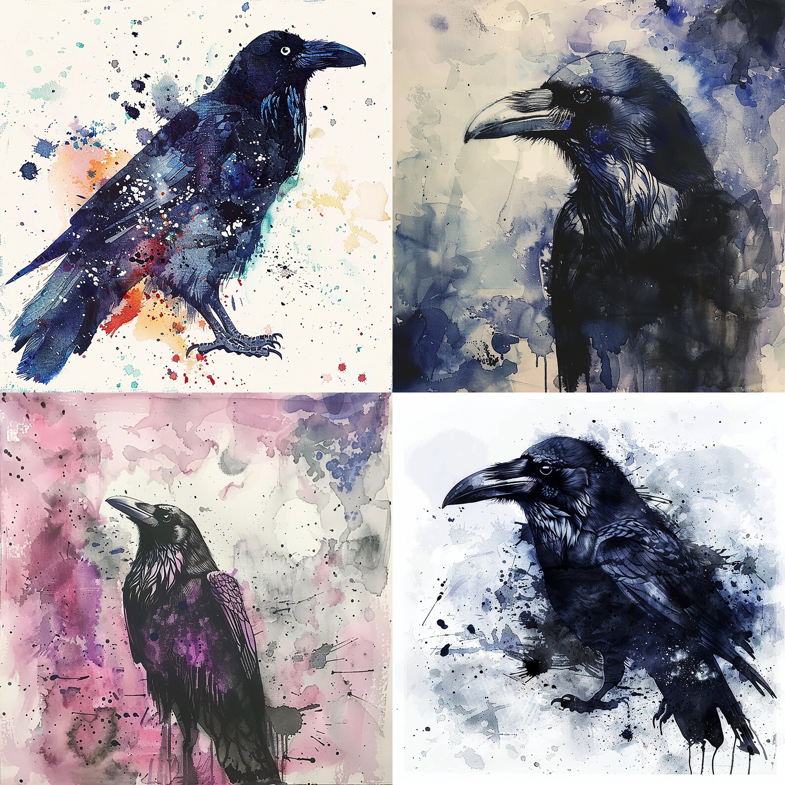 24 Raven Watercolor Art Clipart, Artistic Crow Digital Download ...