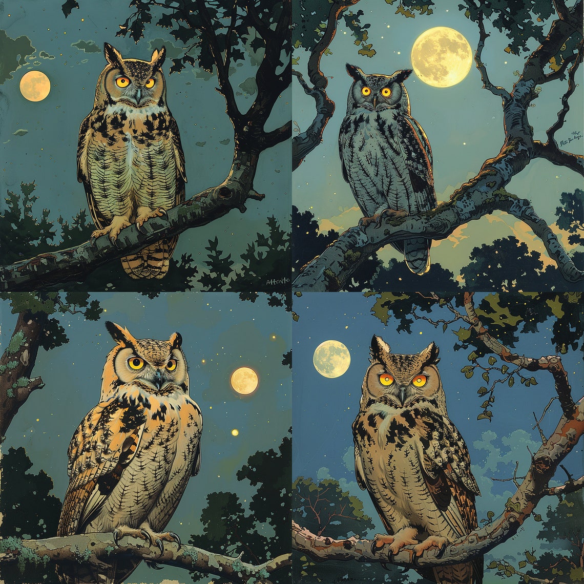 24 Owl Clipart, Moonlight Owl Clipart, Night Owl Illustration, Forest ...