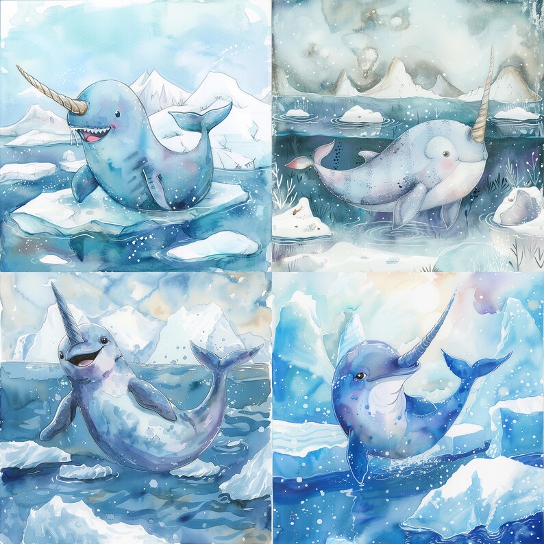 24, Cute Narwhal Clipart, Arctic Animal Digital Art, Magical Sea ...