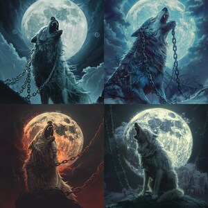 24 Ferocious Wolf Howling at Full Moon Clipart, Dark Fantasy Animal Art ...