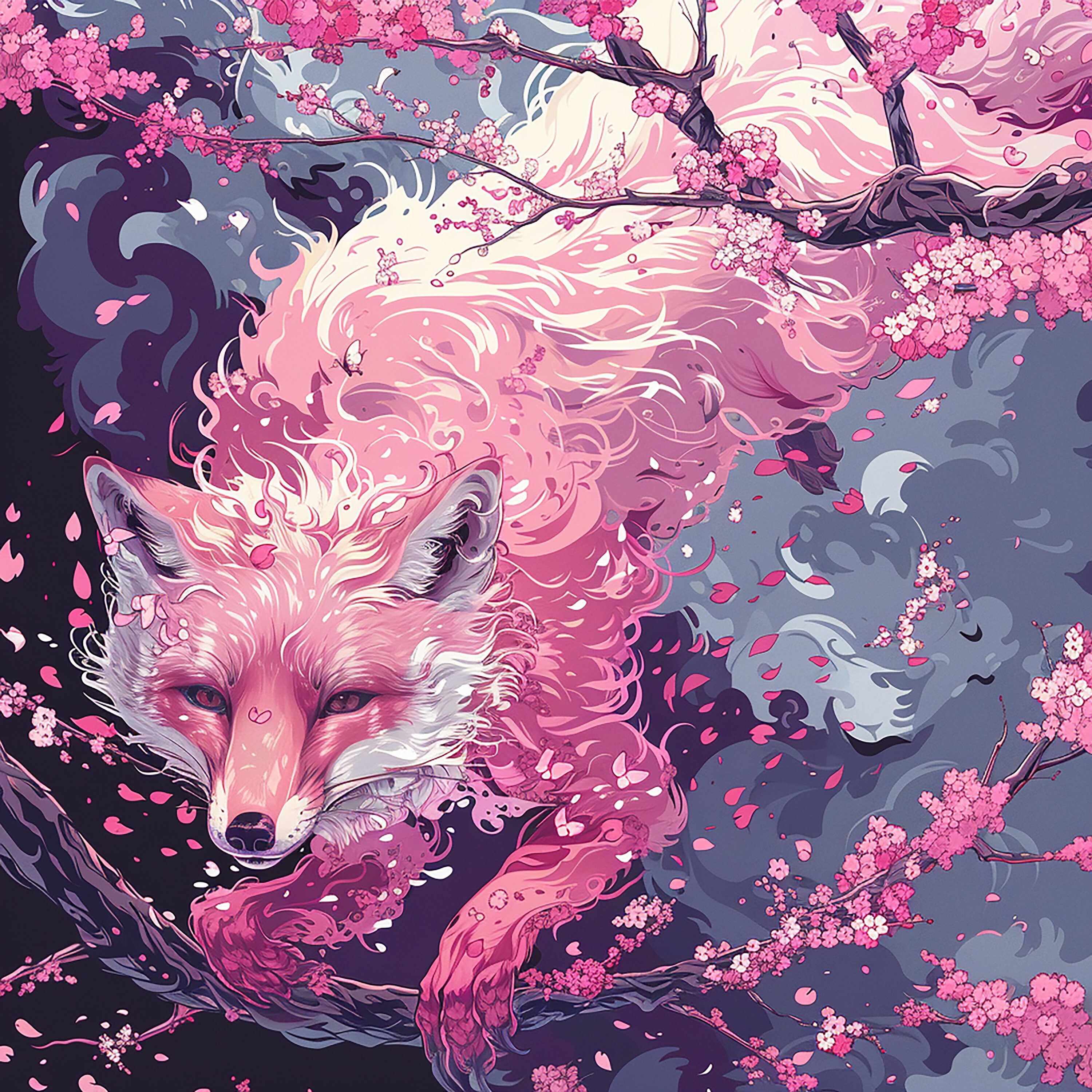 24 Fantasy Fox Clipart, Cherry Blossom Forest Art, Card Making, Digital ...