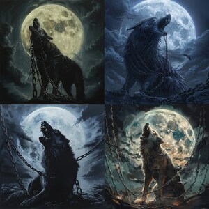 24 Ferocious Wolf Howling at Full Moon Clipart, Dark Fantasy Animal Art ...