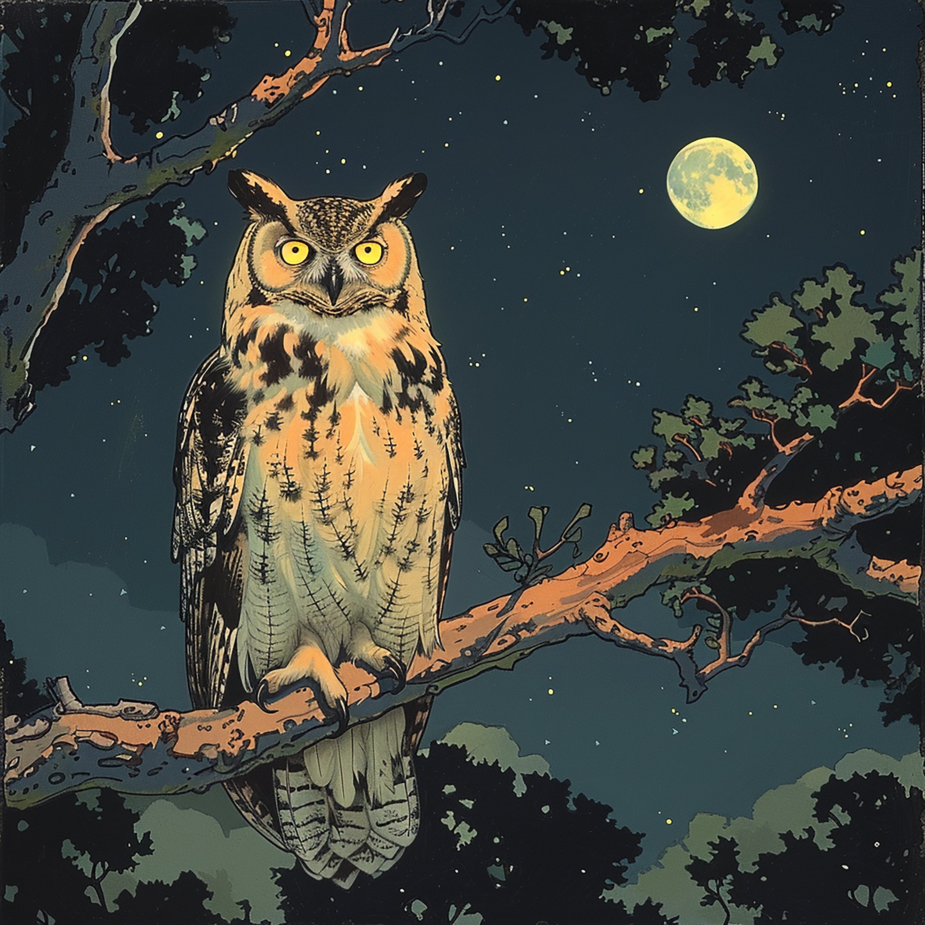 24 Owl Clipart, Moonlight Owl Clipart, Night Owl Illustration, Forest ...