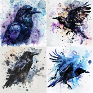 24 Raven Watercolor Art Clipart, Artistic Crow Digital Download ...