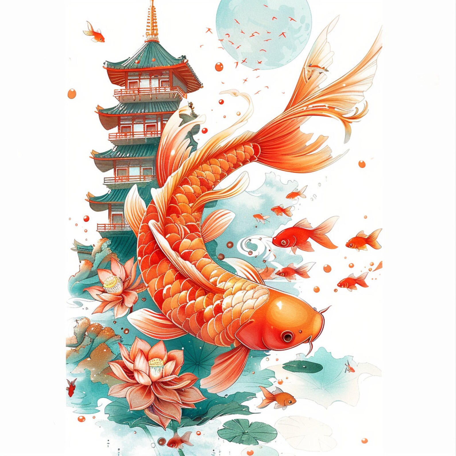 22 Koi Fish Clipart, Japanese Pagoda Clipart, Lotus Flower Clipart ...