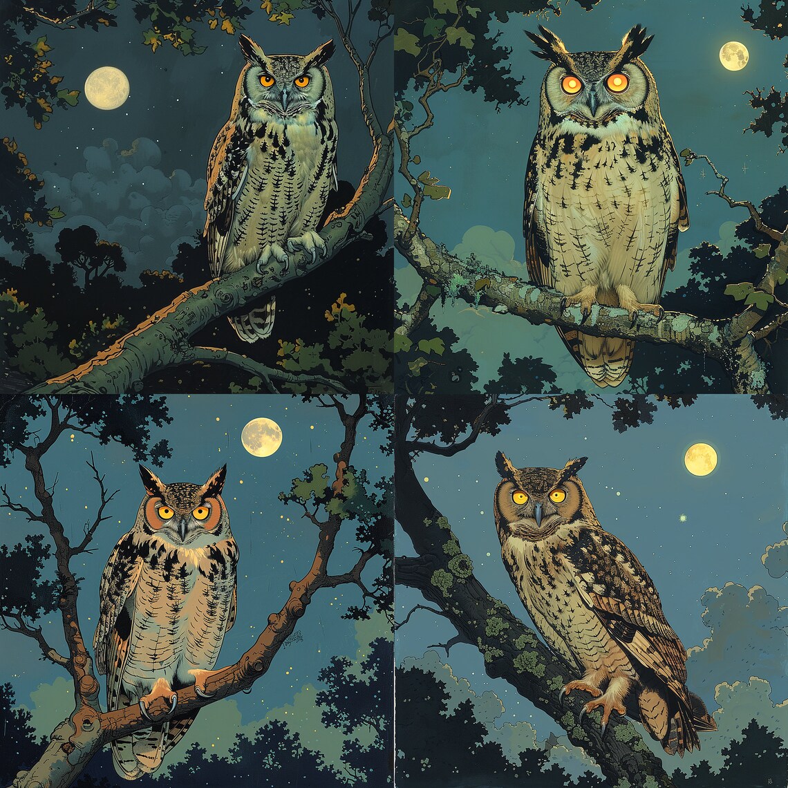 24 Owl Clipart, Moonlight Owl Clipart, Night Owl Illustration, Forest ...