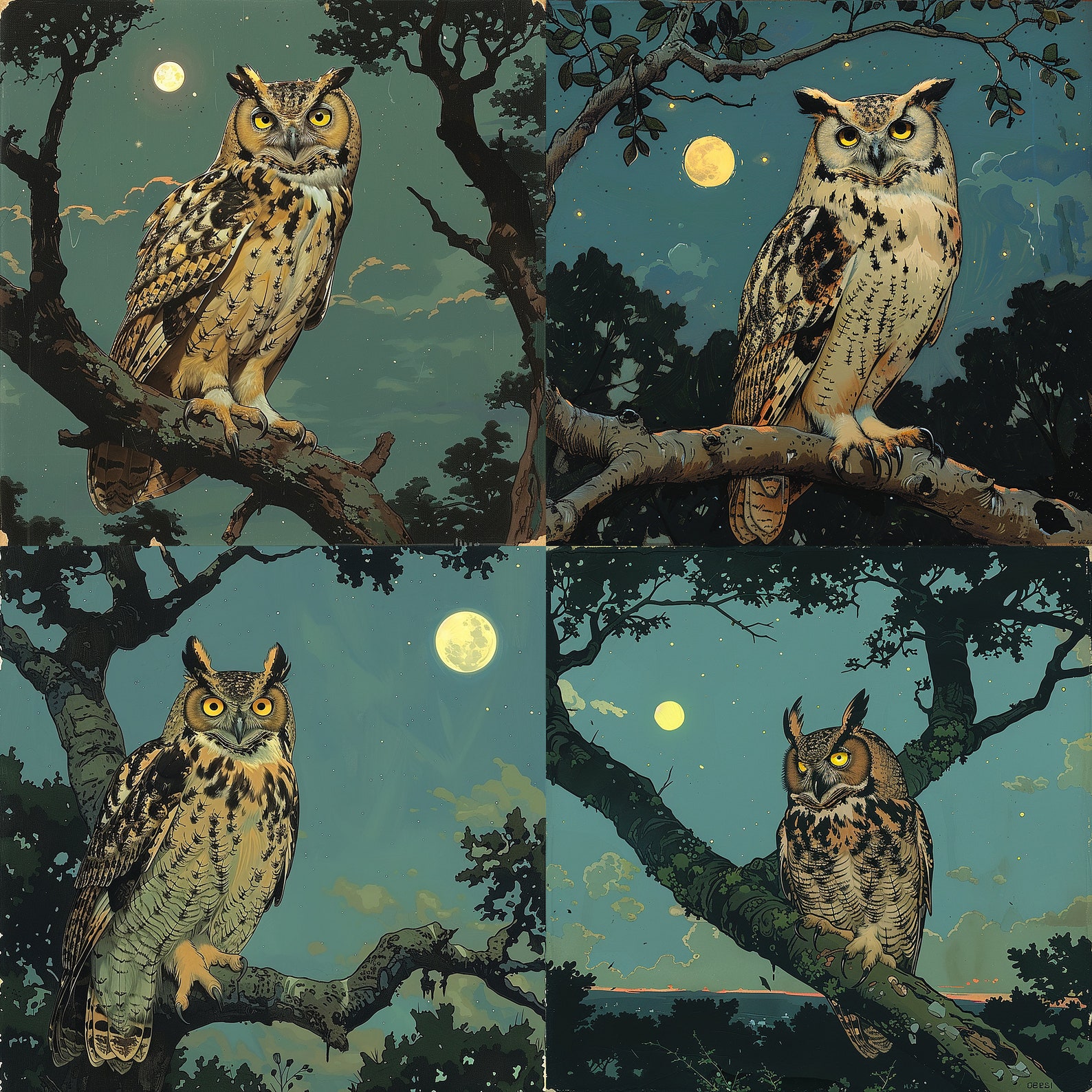 24 Owl Clipart, Moonlight Owl Clipart, Night Owl Illustration, Forest ...