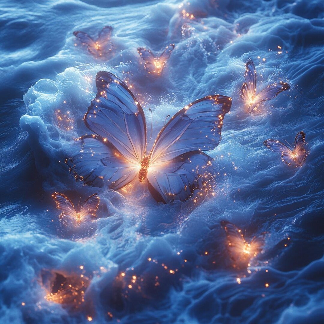 24 Magic Ocean Waves and Butterflies Clipart, Fantasy Art Digital ...