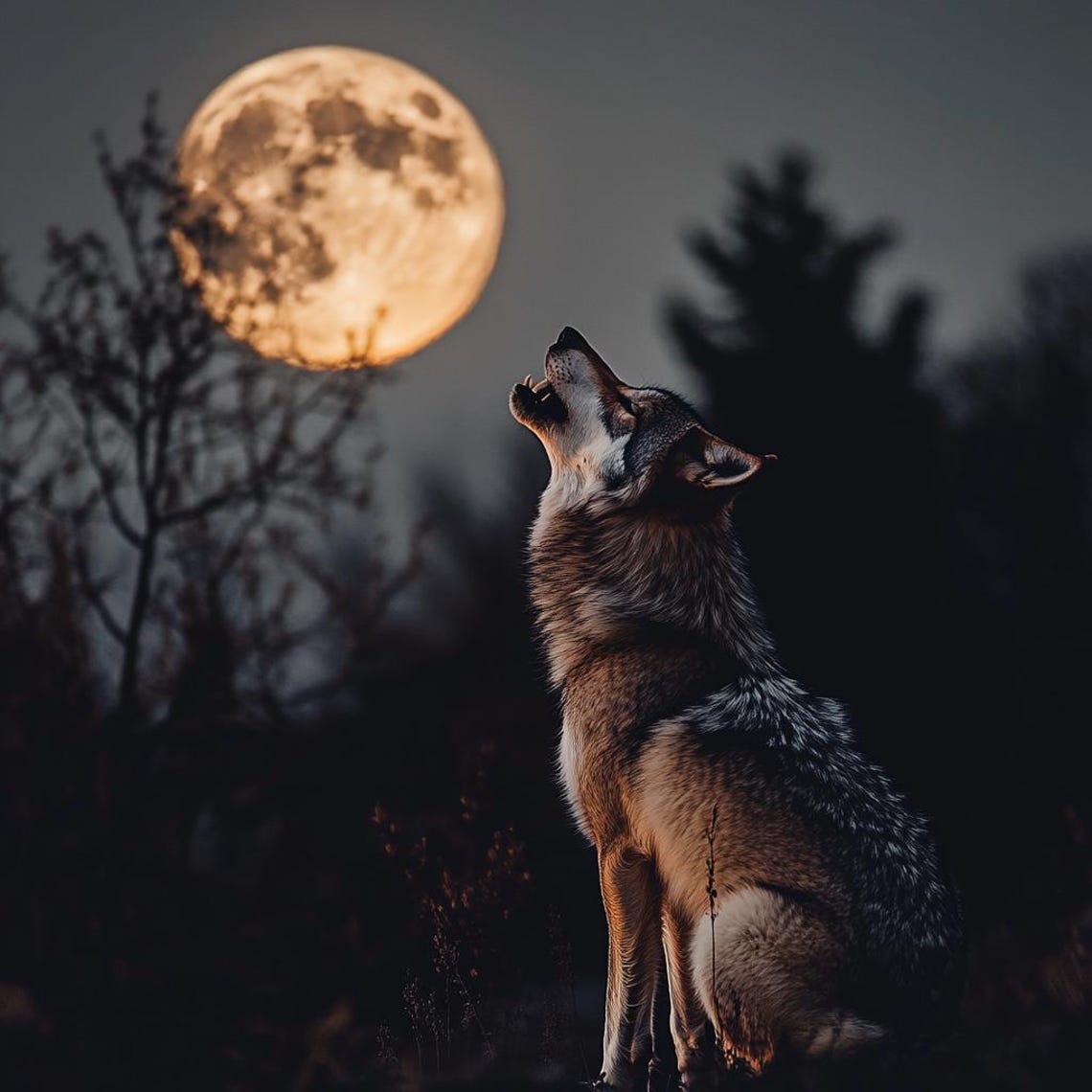 24 Wolf Howling at Full Moon Clipart, Wilderness Animal Art, Nature ...