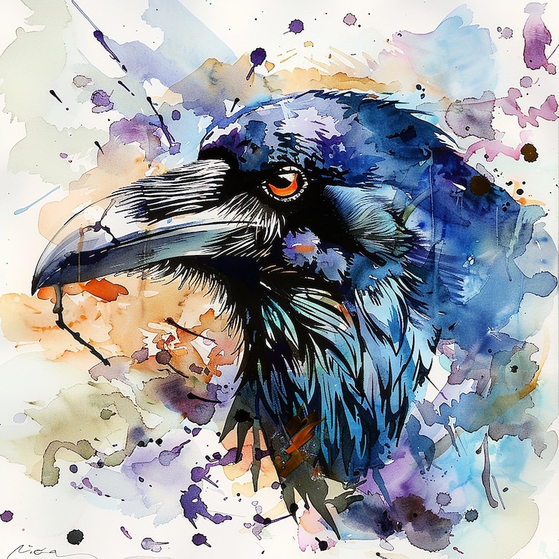 Raven Watercolor - Etsy