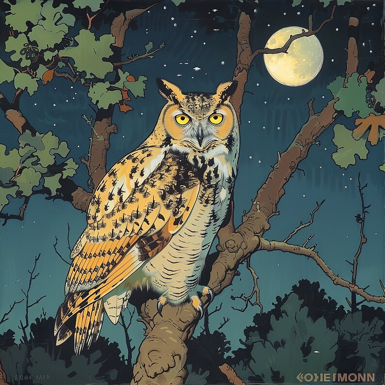 24 Owl Clipart, Moonlight Owl Clipart, Night Owl Illustration, Forest ...