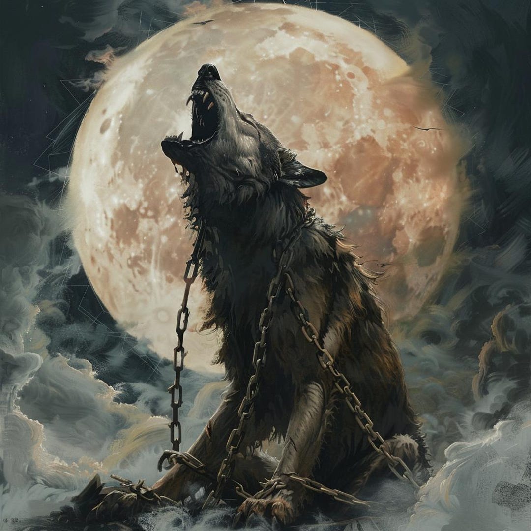 24 Ferocious Wolf Howling at Full Moon Clipart, Dark Fantasy Animal Art ...
