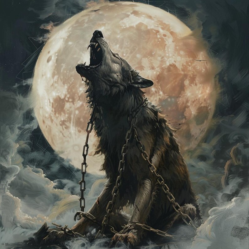 24 Ferocious Wolf Howling at Full Moon Clipart, Dark Fantasy Animal Art ...