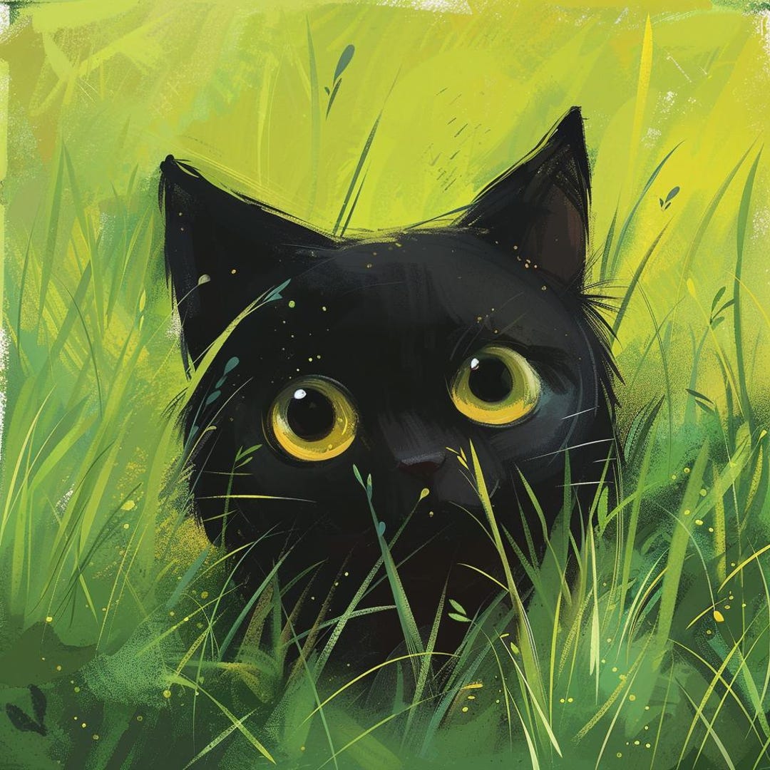 24 Black Cat in Grass Clipart, Cat Illustration Download, Feline ...