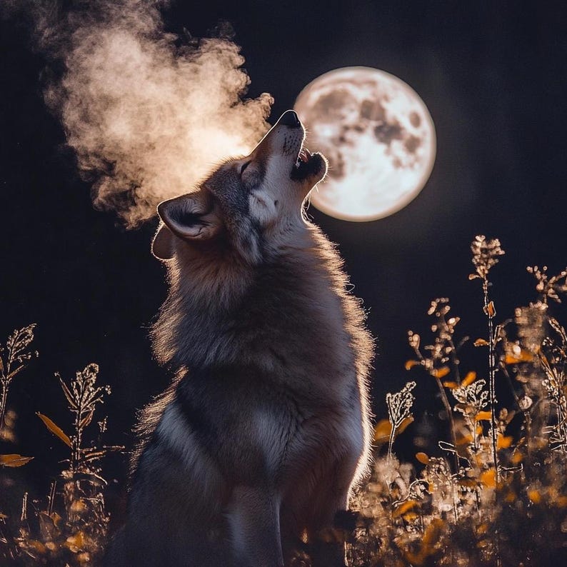 24 Wolf Howling at Full Moon Clipart, Wilderness Animal Art, Nature ...